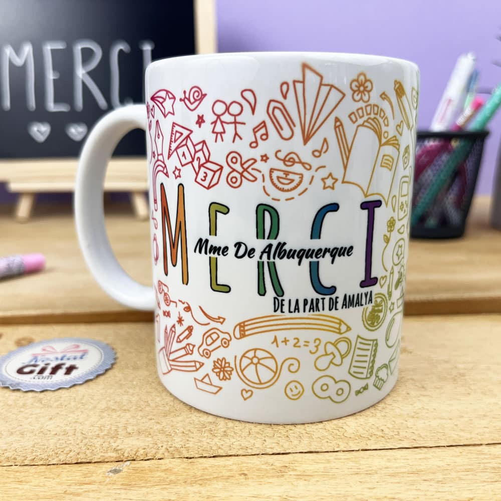 Mug personnalisable - "Merci" - Collection arc-en-ciel