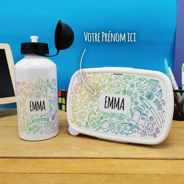 Boite à goûter & gourde enfant personnalisé - Arc en Ciel école