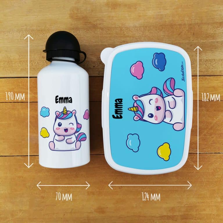Boîte à goûter & gourde enfant personnalisées Licorne - cadeau fille