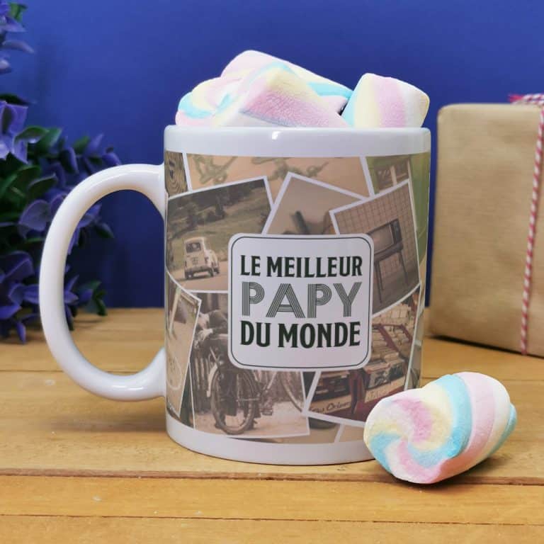 Mug "Le meilleur papy du monde" et ses guimauves torsade x5