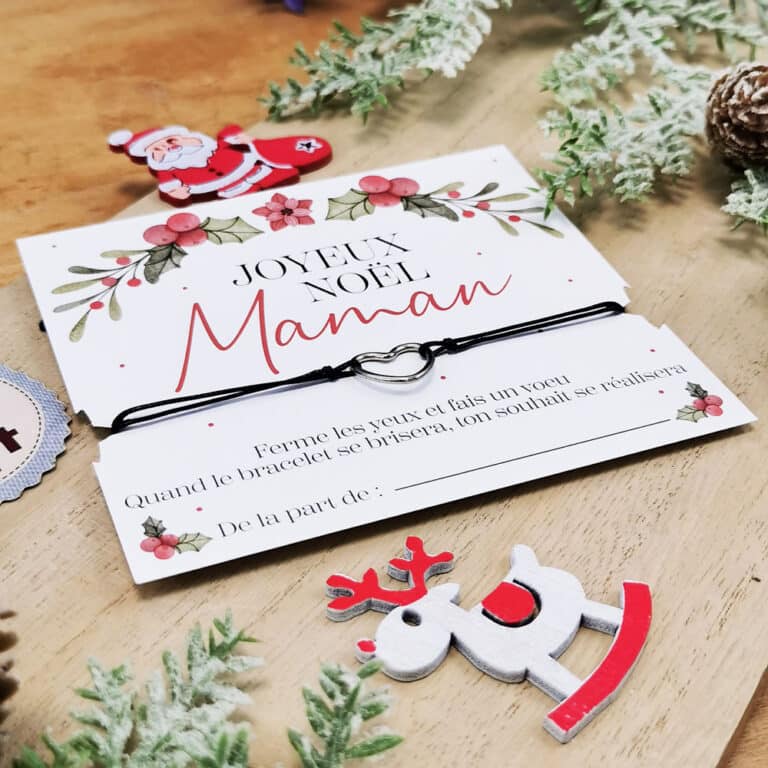 Bracelet à souhait coeur « Joyeux Noël Maman