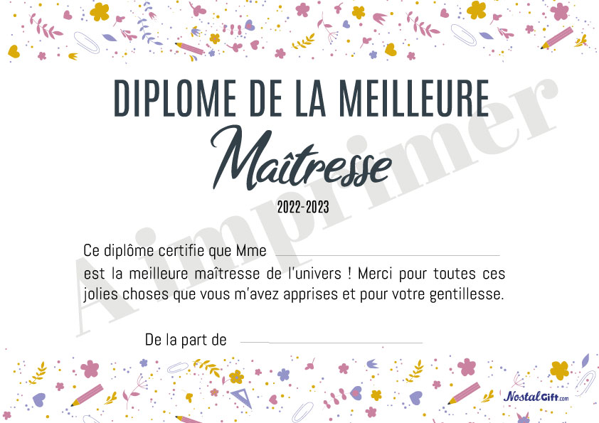 Diplôme de la meilleure Maîtresse - Collection Florale - 0€